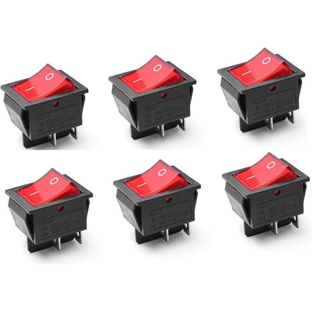 Pack of 6 ON-OFF rocker switches with 4 poles 2 positions AC 16A/250V ...