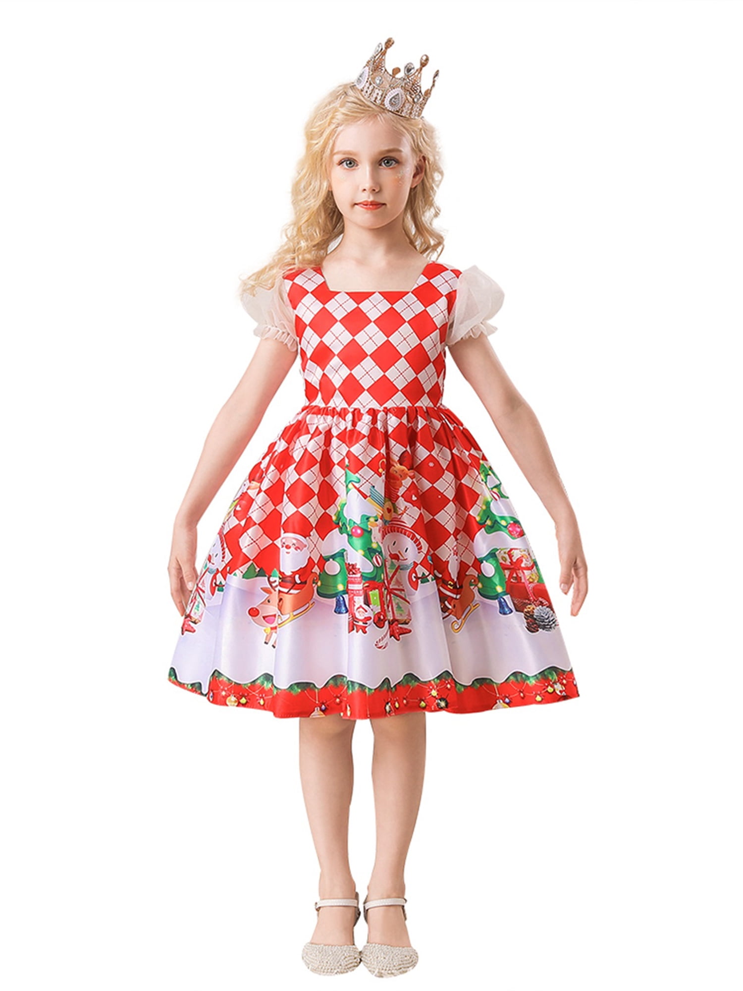Gureui Child Kid Girls Christmas Clothes Santa Elk Snowman Print Formal ...