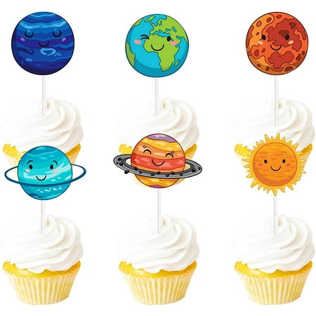 Solar System Dessert Cupcake Topper Blue Red Glitter Shower Baby Theme ...