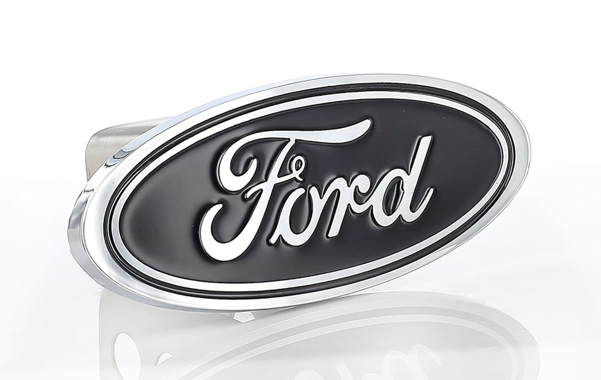 Ford Logo Chrome with black Oval Metal Trailer Hitch Cover Plug (2 inch ...