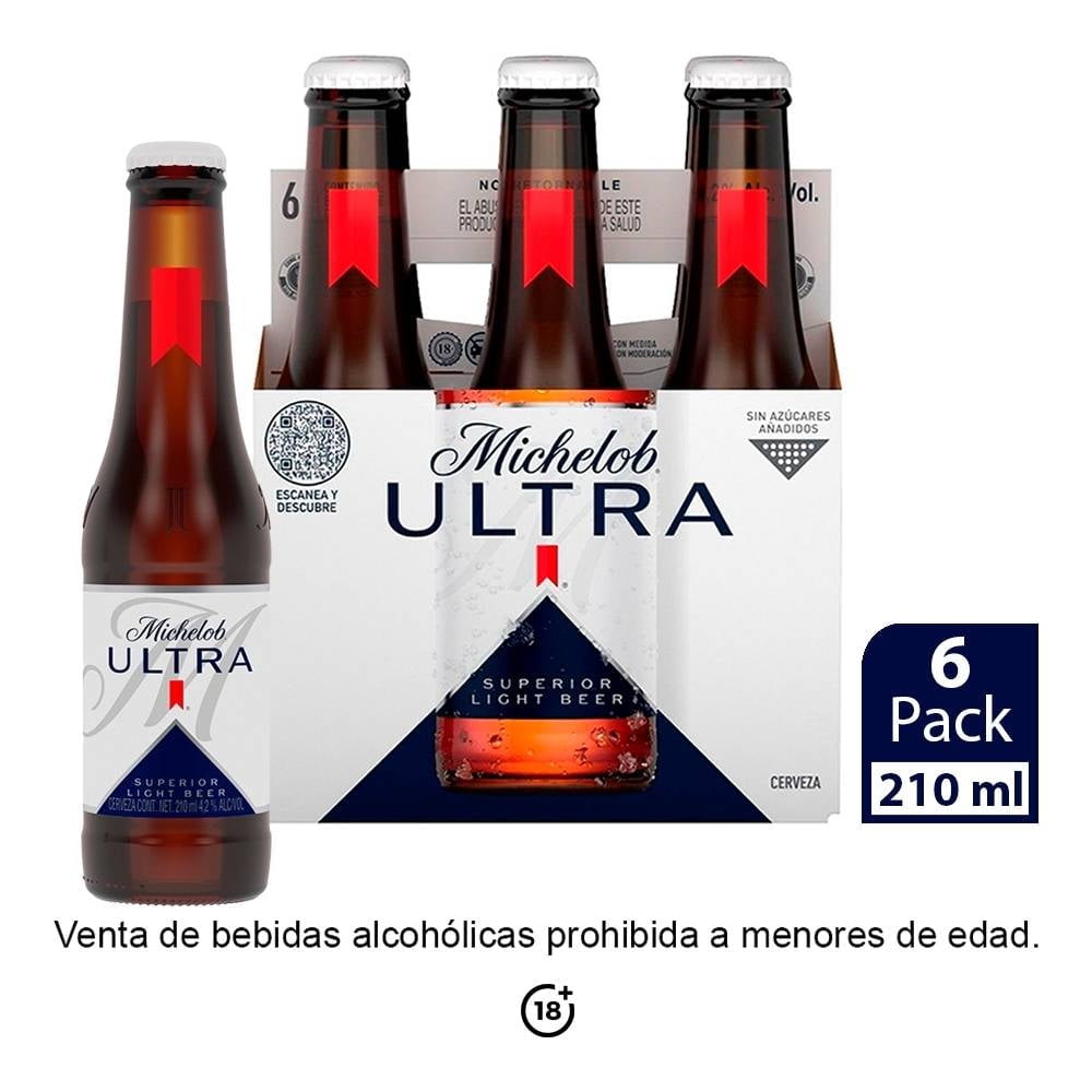Pack de cerveza Michelob Ultra 6 botellas 210 ml c/u | Walmart en línea