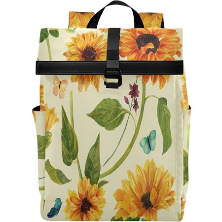 Sunflowers Butterflies Backpack Roll Top Daypack Laptop Work Travel ...