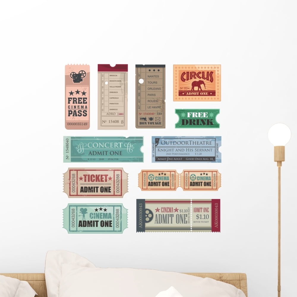 Vintage Tickets Wall Mural by Wallmonkeys Peel and Stick Graphic (18 in ...