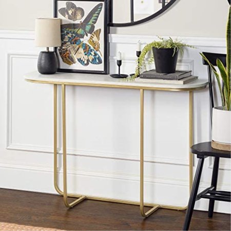 Walker Edison Harley 44" Modern Curved Entry Table - Faux White Marble ...