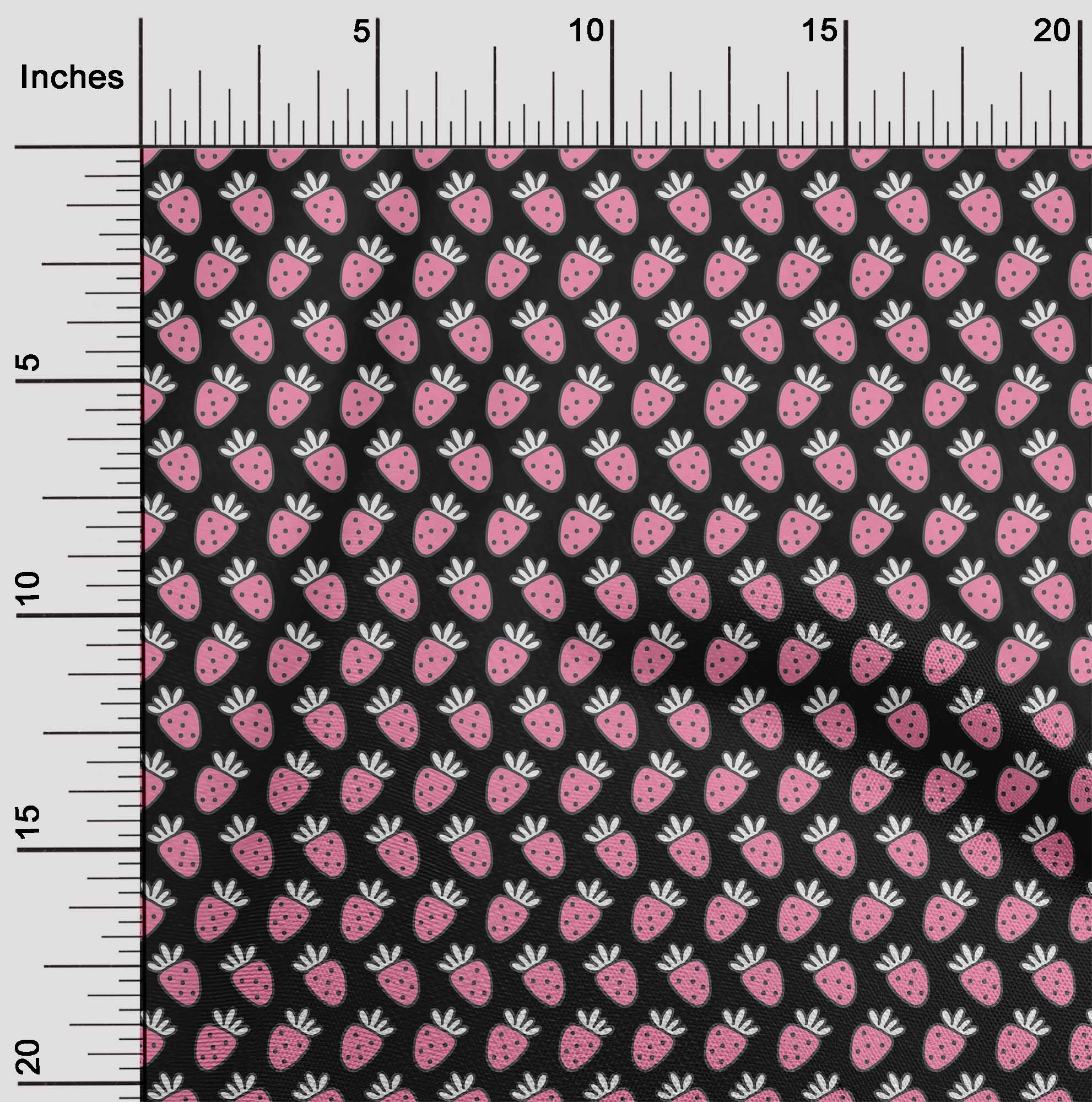 oneOone Silk Tabby Black Fabric Strawberry Fruit Sewing Material Print ...
