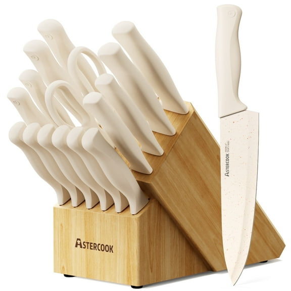 Astercook Kitchen Knife Set 15 Pieces with Sharpener German Stainless ...
