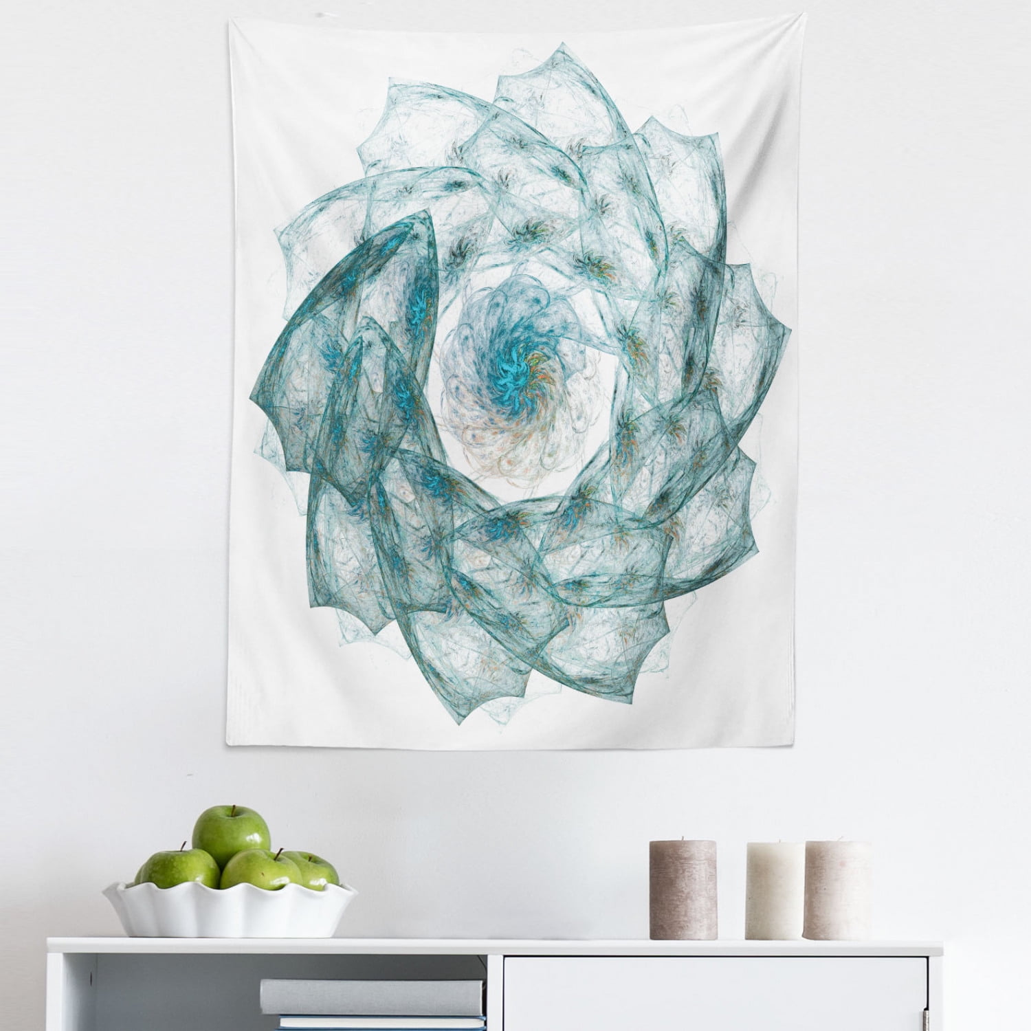 Teal Tapestry, Flower Shaped Spiral Digital Vortex Pattern with Colored ...