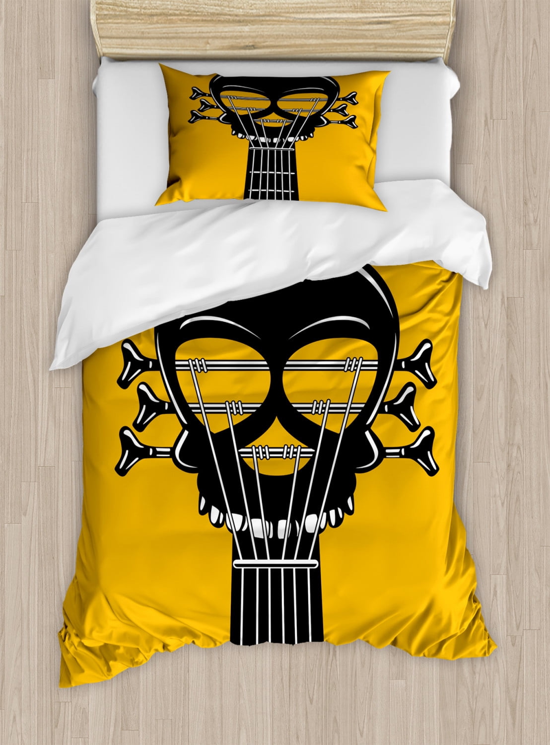 Rock and Roll Duvet Cover Set Twin Size, Guitar Riff with a Skull ...