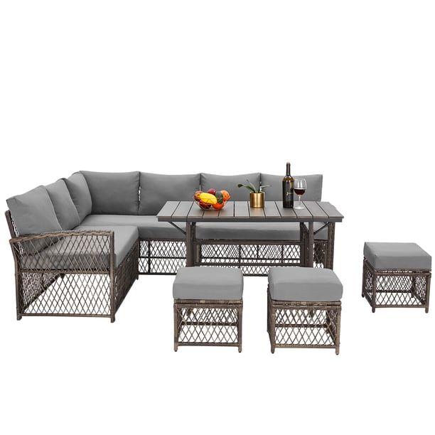 AECOJOY Outdoor Furniture Set, 7-Piece Rattan Wicker Sectional Sofa ...
