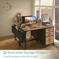 Computer Desk with Fabric File Drawers Cabinet, 47 Inch Reversible Home ...