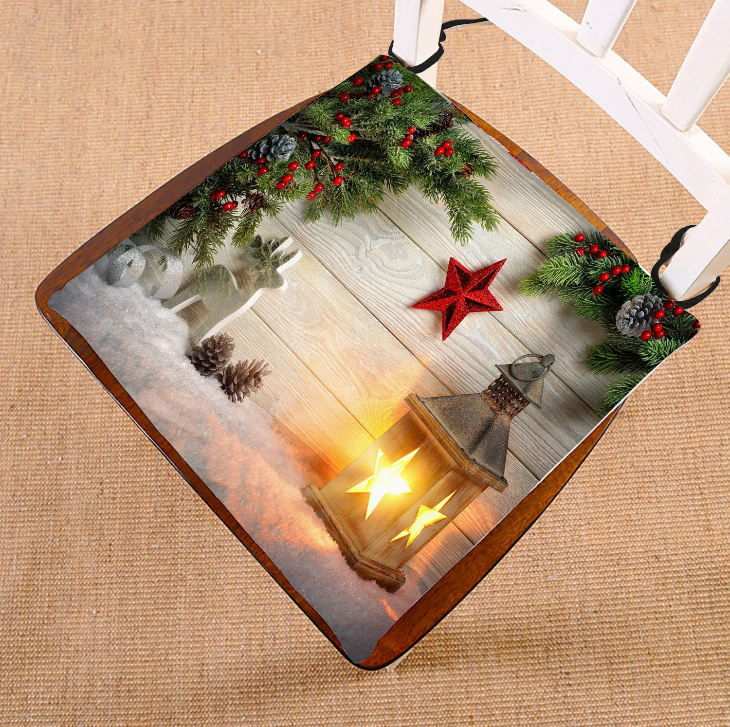 ECZJNT Christmas lantern fir branches reindeer snow wooden board candle ...