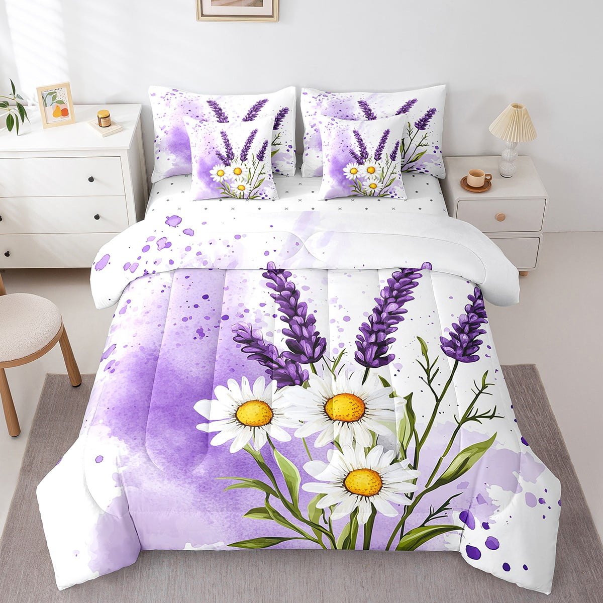 YST Violet Flower Bedding Set Full Size 7 Piece Bed In A Bag, Kids ...