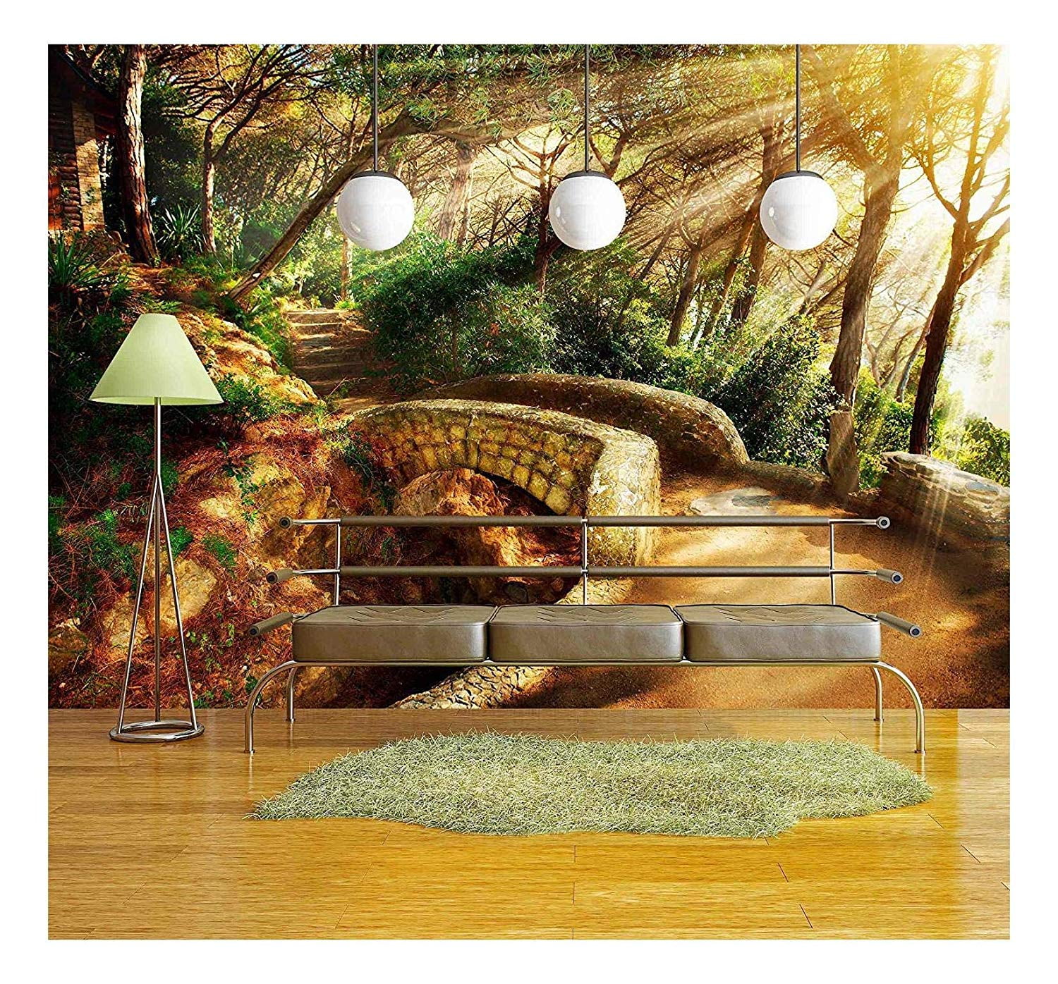 Wall26 Mystical Park Old Trees and Ancient Stone Bridge Pathway ...