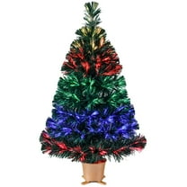 YUETJIN 32 inch Pre-lit Mini Fiber Optic Tabletop Artificial Christmas Tree with LED Starry ...