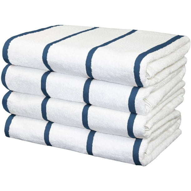 White Beach Towels Pack of 4, 100% Cotton Pool Towels with Horizontal ...