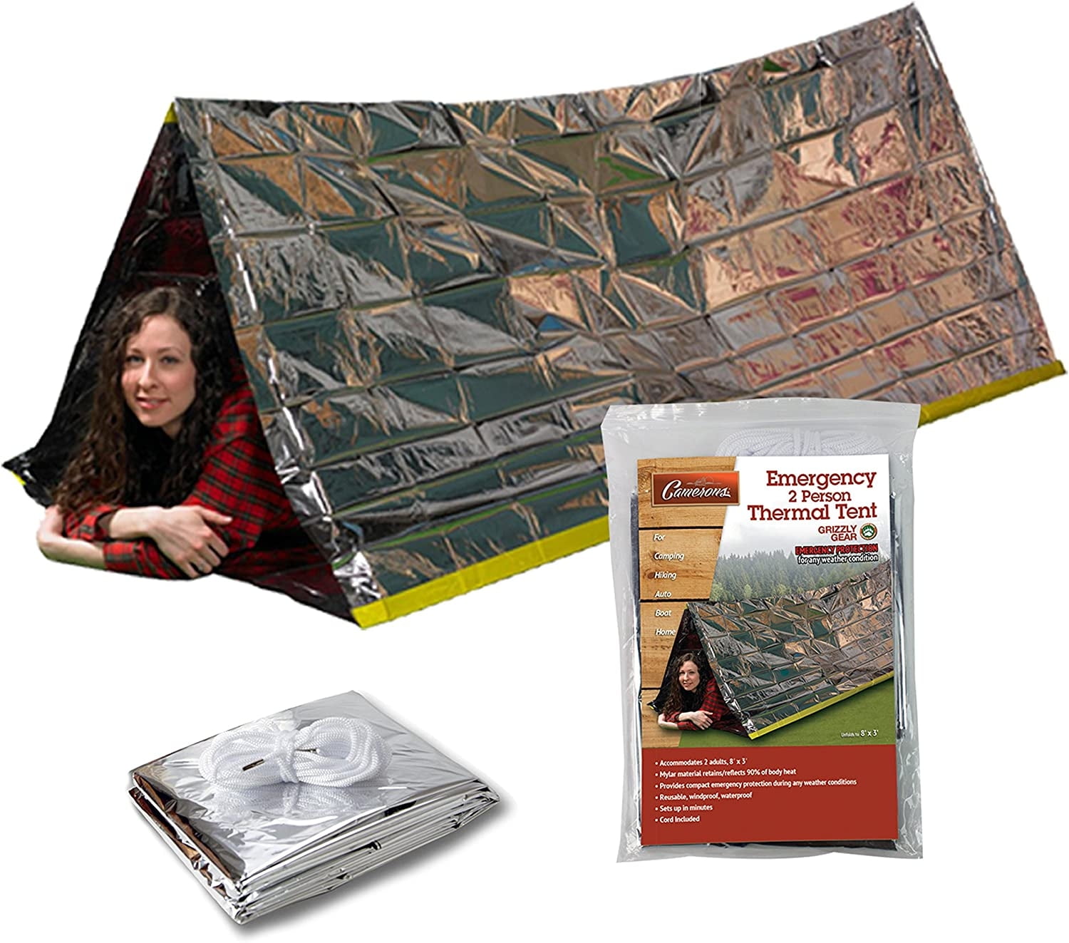 Grizzly Gear Emergency Thermal Tent- Reflective Mylar Survival Shelter ...