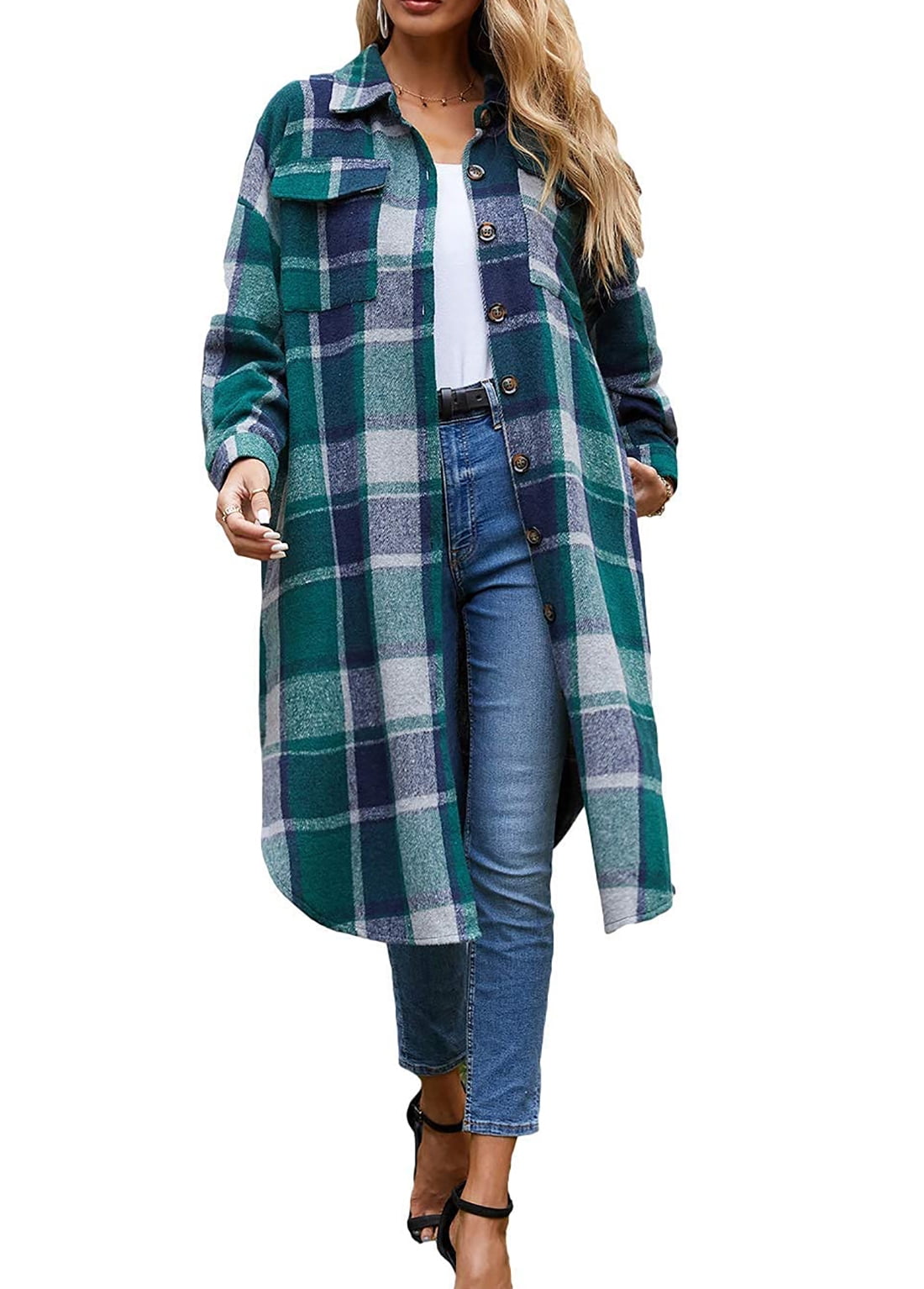 Fantaslook Flannel Shirts for Women Button Up Plaid Shirt Long Pocketed ...