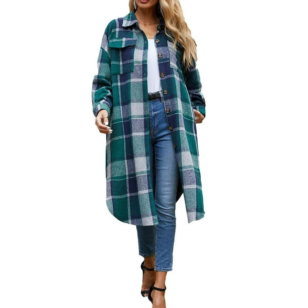 Fantaslook Flannel Shirts for Women Button Up Plaid Shirt Long Pocketed ...