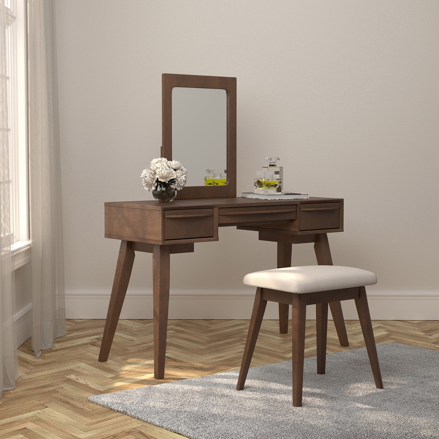 2-piece Vanity Set with 3-drawer Walnut - Walmart.com