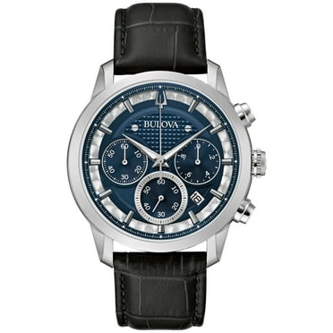 Bulova Men's 96B385 Wilton GMT Watch, Blue Dial, Black Leather Band ...