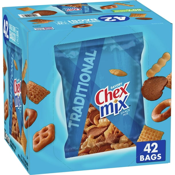 Chex Mix Snack Mix, Traditional, Savory Snack Bags, 1.75 oz, 42 ct - Walmart.com