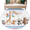 Cartoon Animals 8' Round Rug for Open Concept Living Room Seating Zone ...