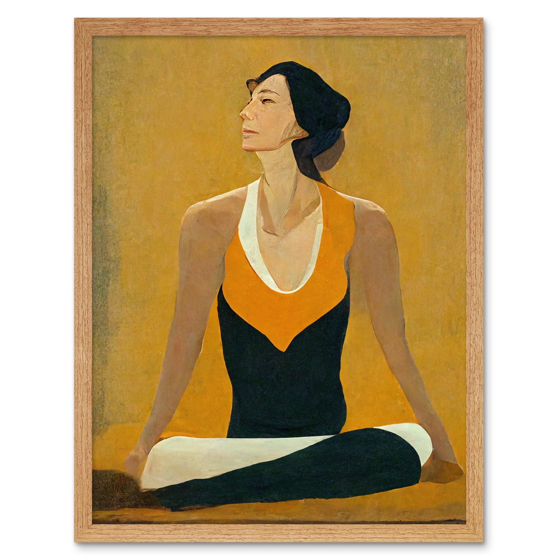 Seated Yoga Pose Illustration In Mustard Yellow Art Print Framed Poster ...