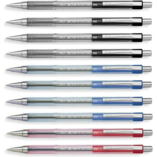 Pilot Better Retractable Ballpoint Pen, Bundle Black, Blue, Red colors ...