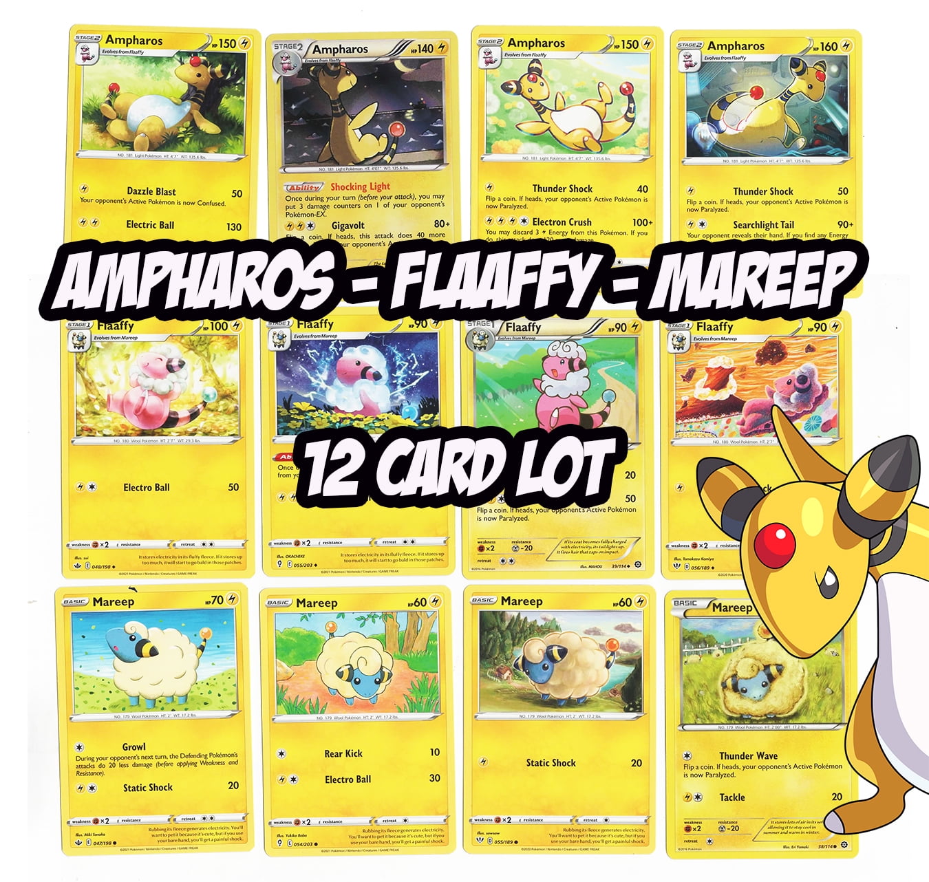 Ampharos Flaaffy Mareep x12 Card Lot - Pokemon Set - includes Evolving ...