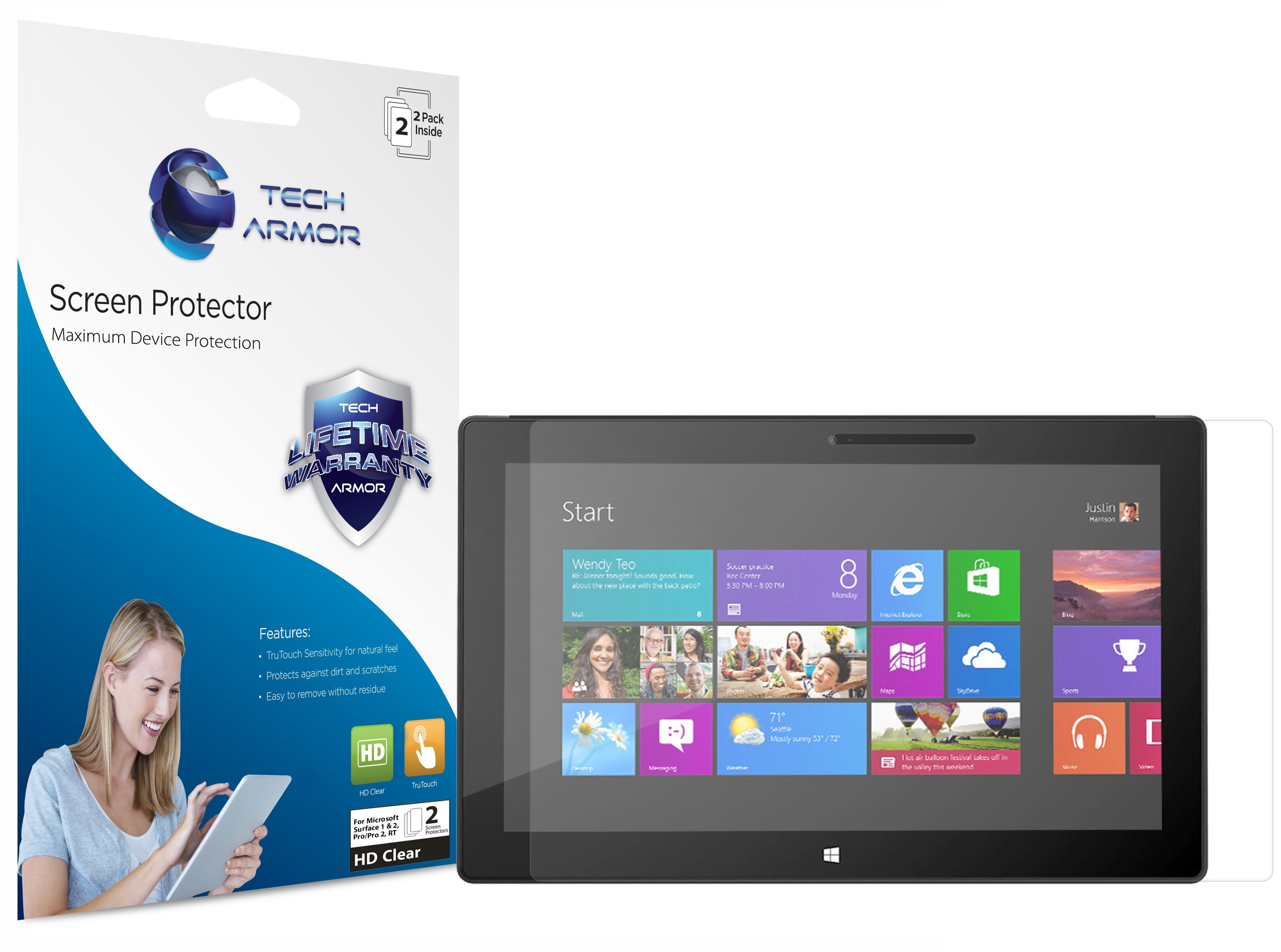 Surface 2 / Pro 2 Screen Protector, Tech Armor High Definition HD-Clear ...