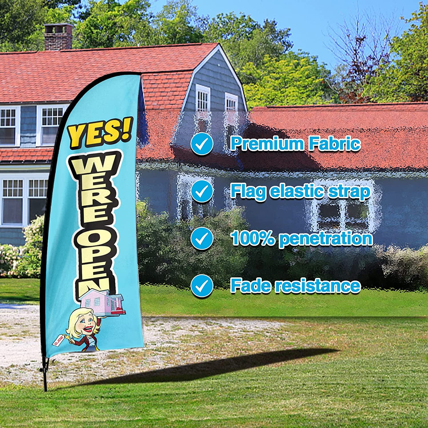 QSUM We are Open Theme Feather Flag and Pole Kit, 7FT Commercial Banner ...