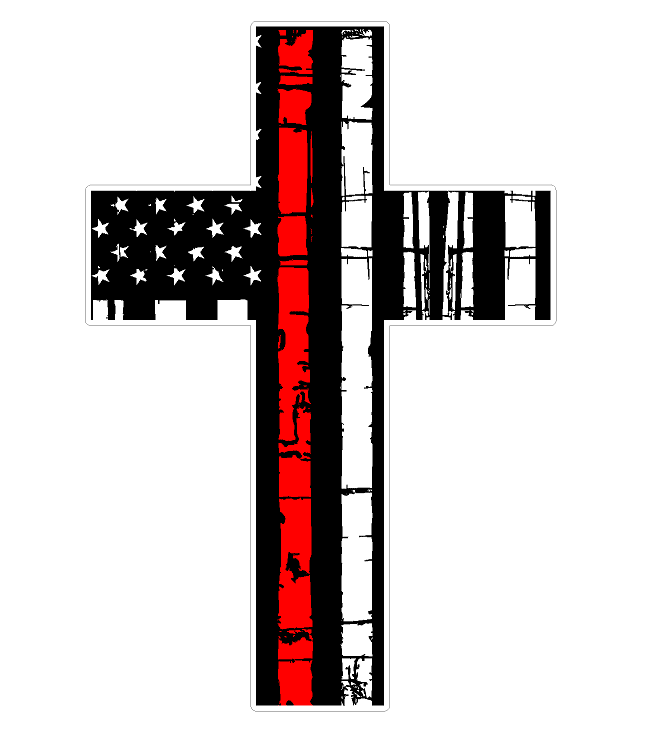 American Flag Cross (C56) Thin Red Line Vinyl Decal Sticker Distressed ...