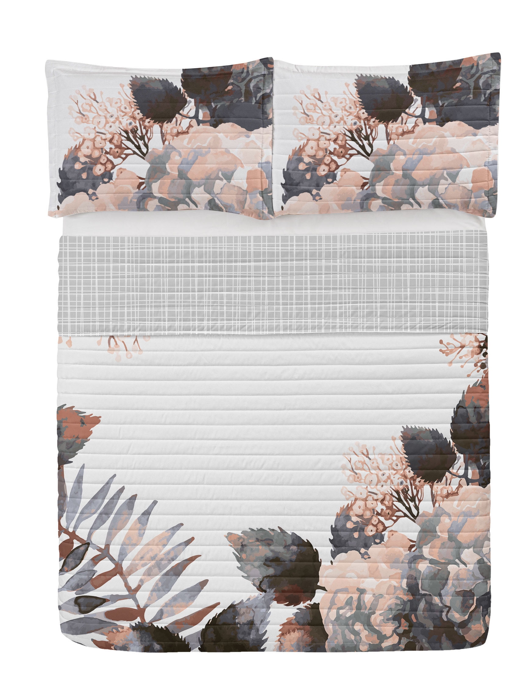 Nature Reversible Bedspread Set, Hydrangea Flowers Foliage Leaves Fern ...