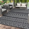 Black And White Geometric Pattern Outdoor Area Rug PP Plastic Woven ...