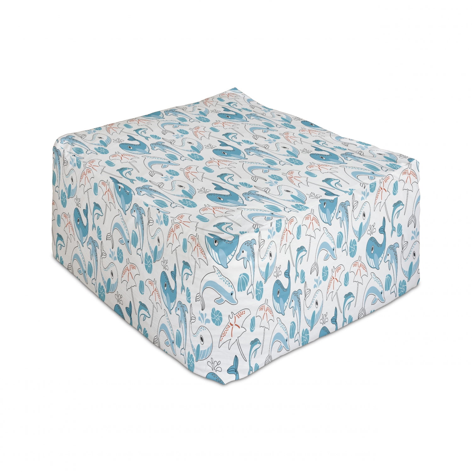 Nautical Rectangle Pouf, Illustration of Underwater Creatures Depicted ...