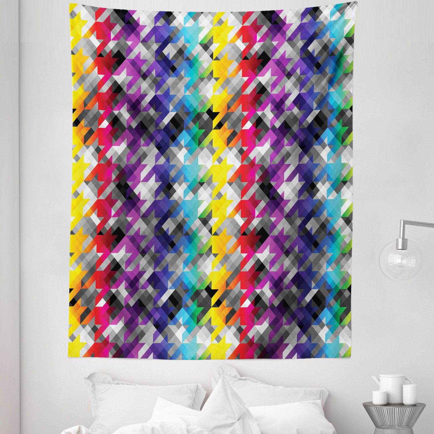 Colorful Tapestry, Diagonal Geometrical Houndstooth Pattern in Rainbow ...