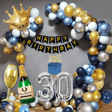 Blue 46th Birthday Decoration Happy Birthday Banner Number 46 Balloons ...