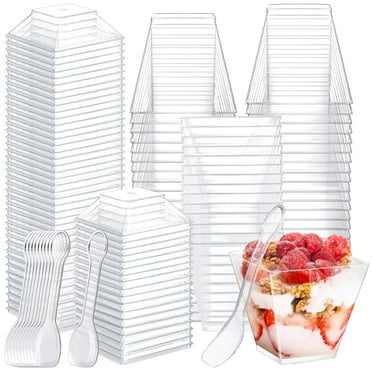 DLux 100 x 2oz Disposable Snack Cups with Spoons and Lids, Clear ...