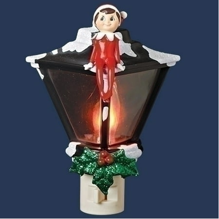6" Pre-Lit Red and Black Elf Sitting on Lamp Post Christmas Night Light ...