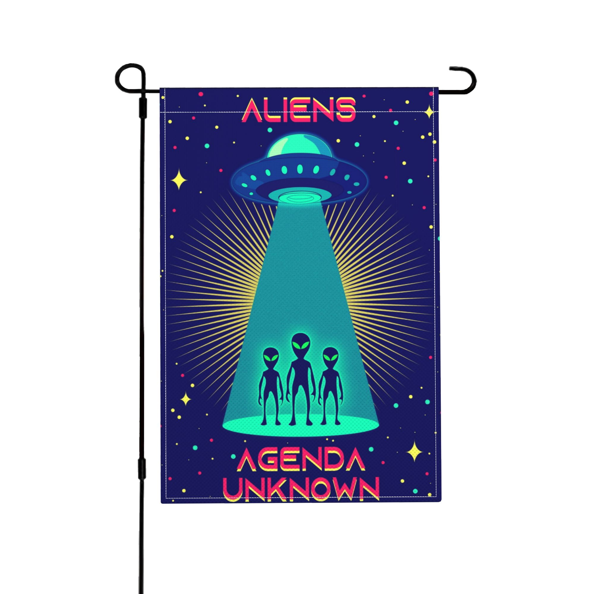 TEQUAN Aliens Space UFO Garden Flags, 18 x 12 inch Double Sided Linen ...