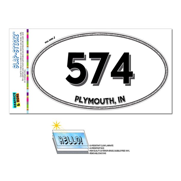 574 - Plymouth, IN - Indiana - Oval Area Code Sticker - Walmart.com