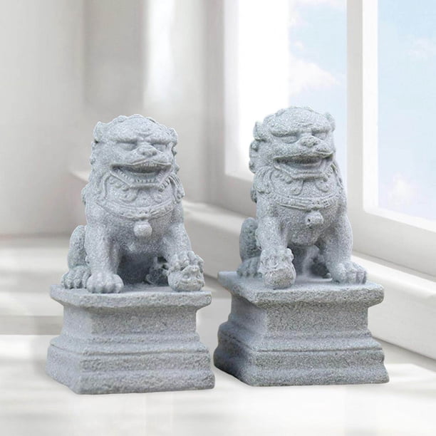 pitrice 1 Pair Chinese Style Lions Indoor Office Car Table Statues ...