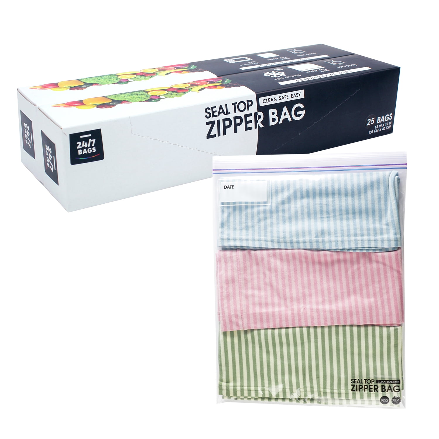 24/7 Bags - Double Zipper 2 Gallon Storage Bags, 50 Count (2 Packs of ...