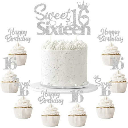 25 Pack 16th Birthday Cake Decorations, Sweet 16 Sixteen Cake Topper ...