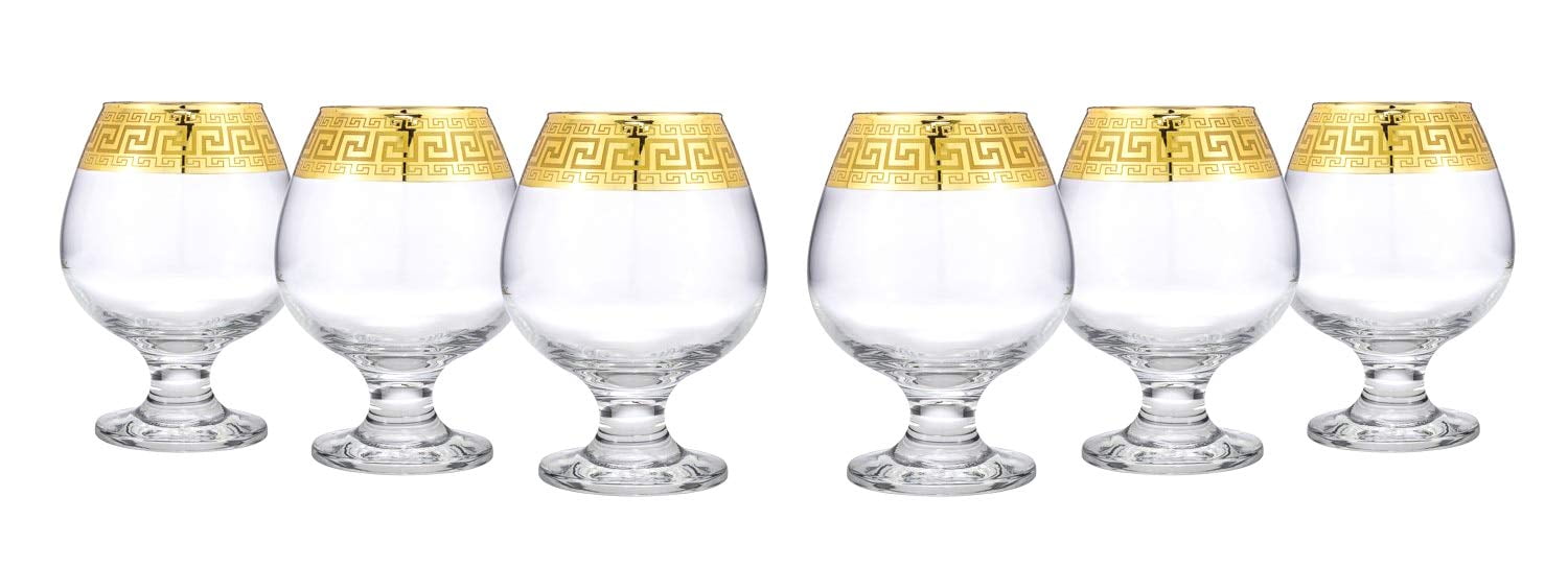 Gold Rimmed Brandy Snifter 6-piece Glass Set Greek Key Pattern ...