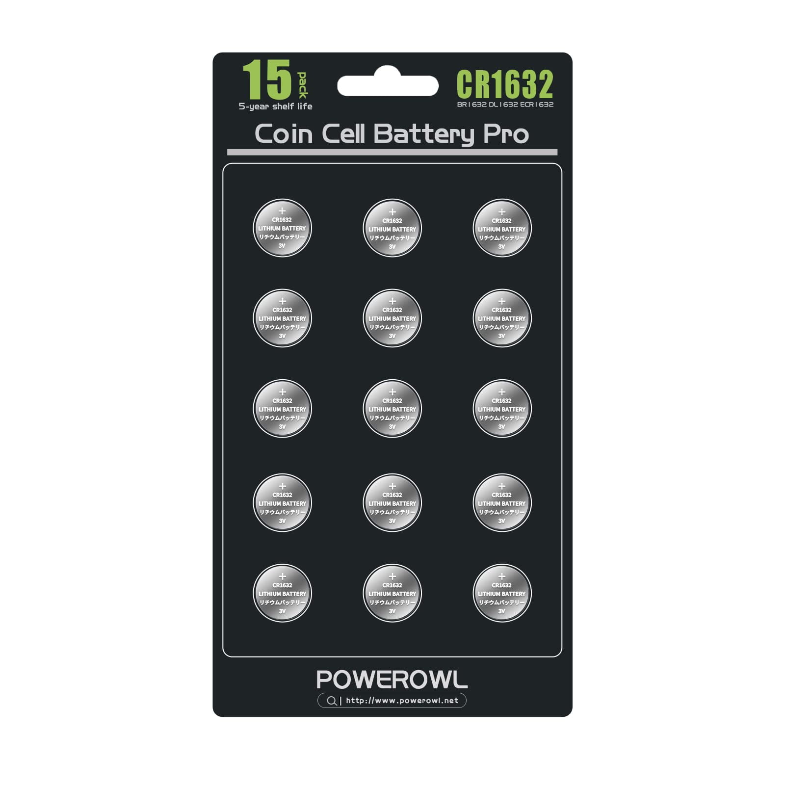POWEROWL High Capacity CR1632 Battery (15-Pack) CR 1632 3v Lithium ...