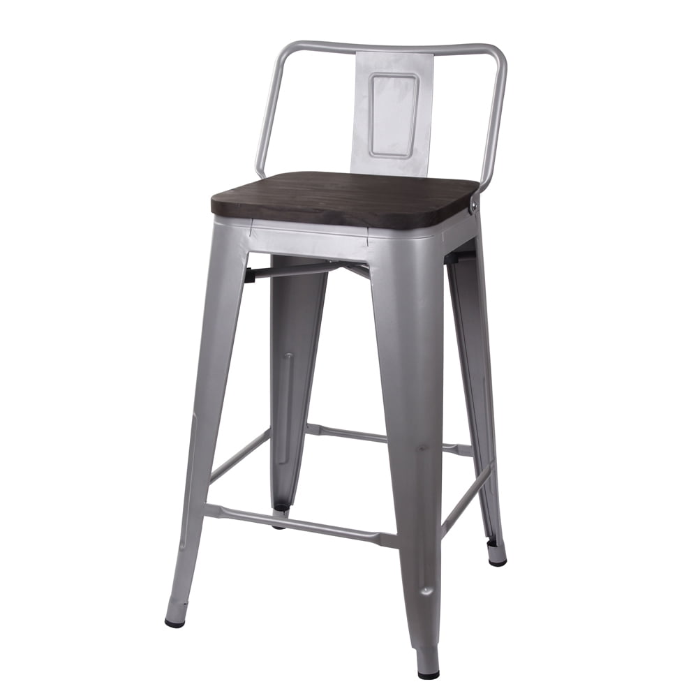 GIA Design Group 24 Inch Counter Height Low Back Metal Stool with Wood ...