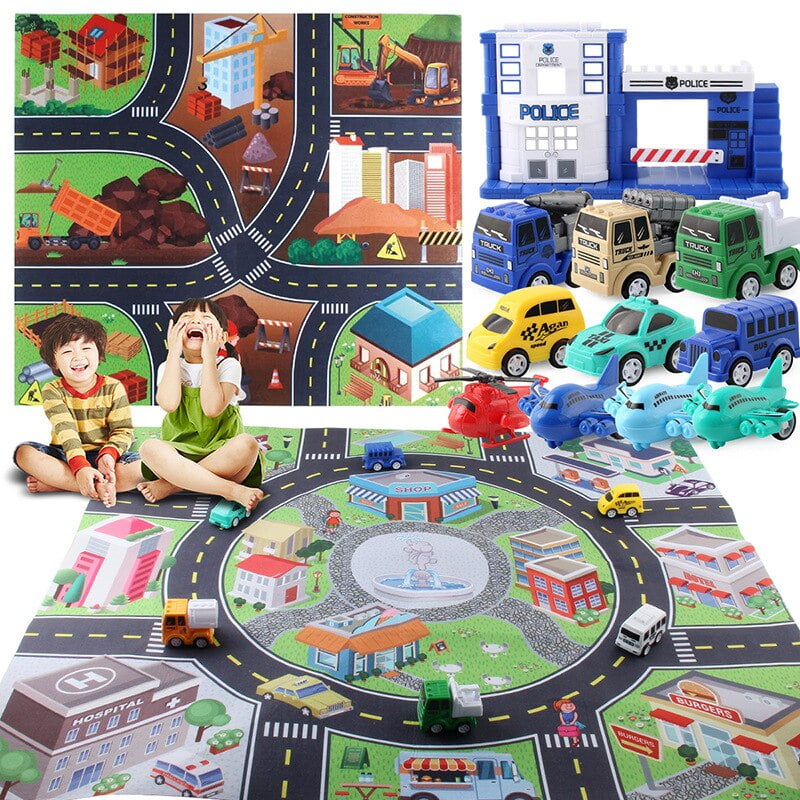 Large City Kids Traffic Car Parking Play Mat Lot Roadmap DIY Road Signs ...