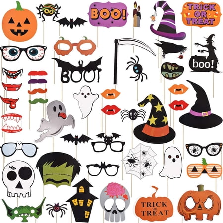48 Pieces Halloween Photo Booth Props Kit Scary DIY Costumes Props with ...