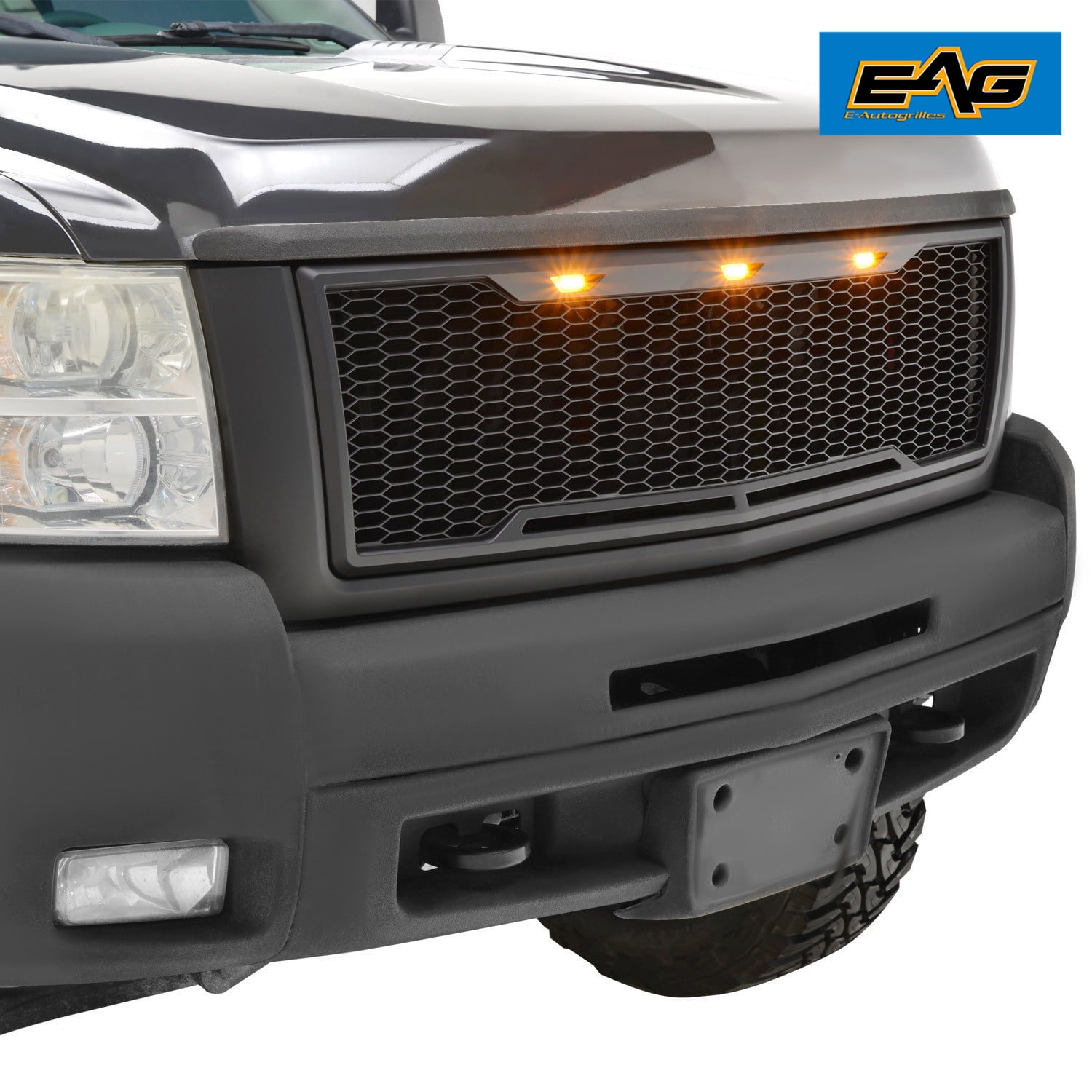 EAG Replacement Upper Grille Full Grill - Matte Black - with Amber LED ...